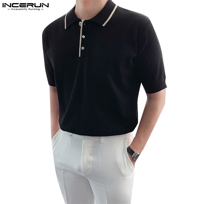 INCERUN Men's Slim Fit Polo Collar Spliced Short Sleeve Shirt POLO ...