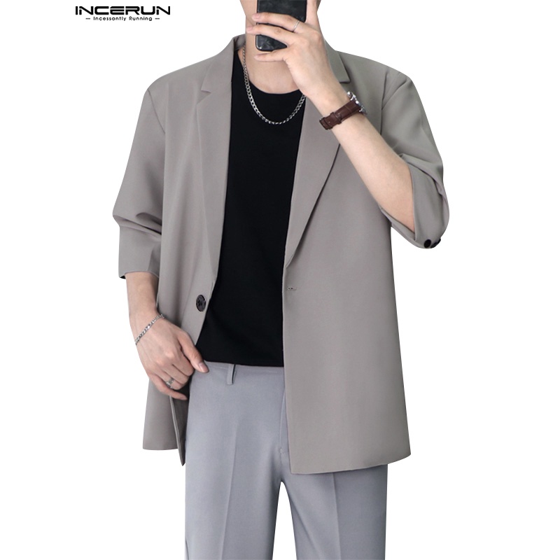 INCERUN Men's simple solid color short sleeve suit coat | Shopee Malaysia