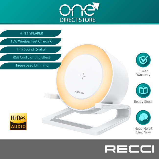 RECCI RSK_W28 4 IN 1 15W WIRELESS CHARGING SPEAKER WITH RGB LIGHT - WHITE | Shopee Malaysia