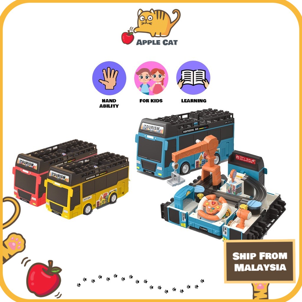 Apple Cat Bus Toy Track Mainan Bas Budak Trek Double Decker Single Deck ...