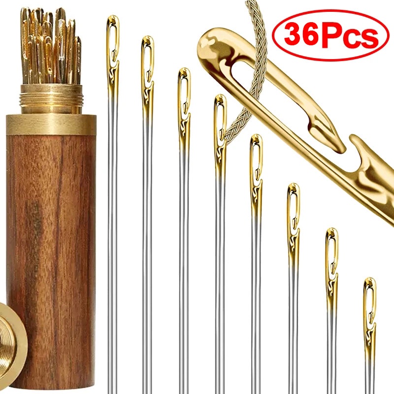 12 24 36pcs Sewing Needles Multi Size Side Opening Stainless Steel