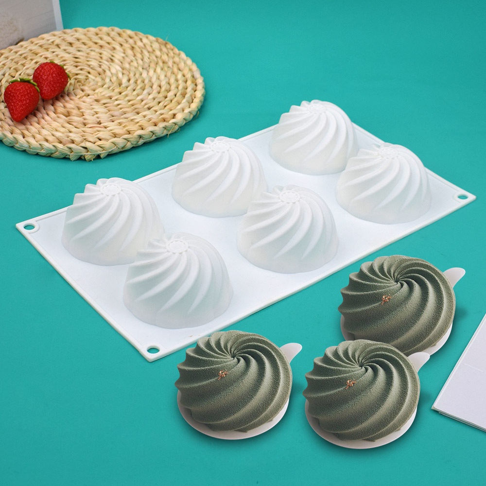 6 Cavity cyclone shaped silicone mold Spiral vortex Mousse cake mold ...