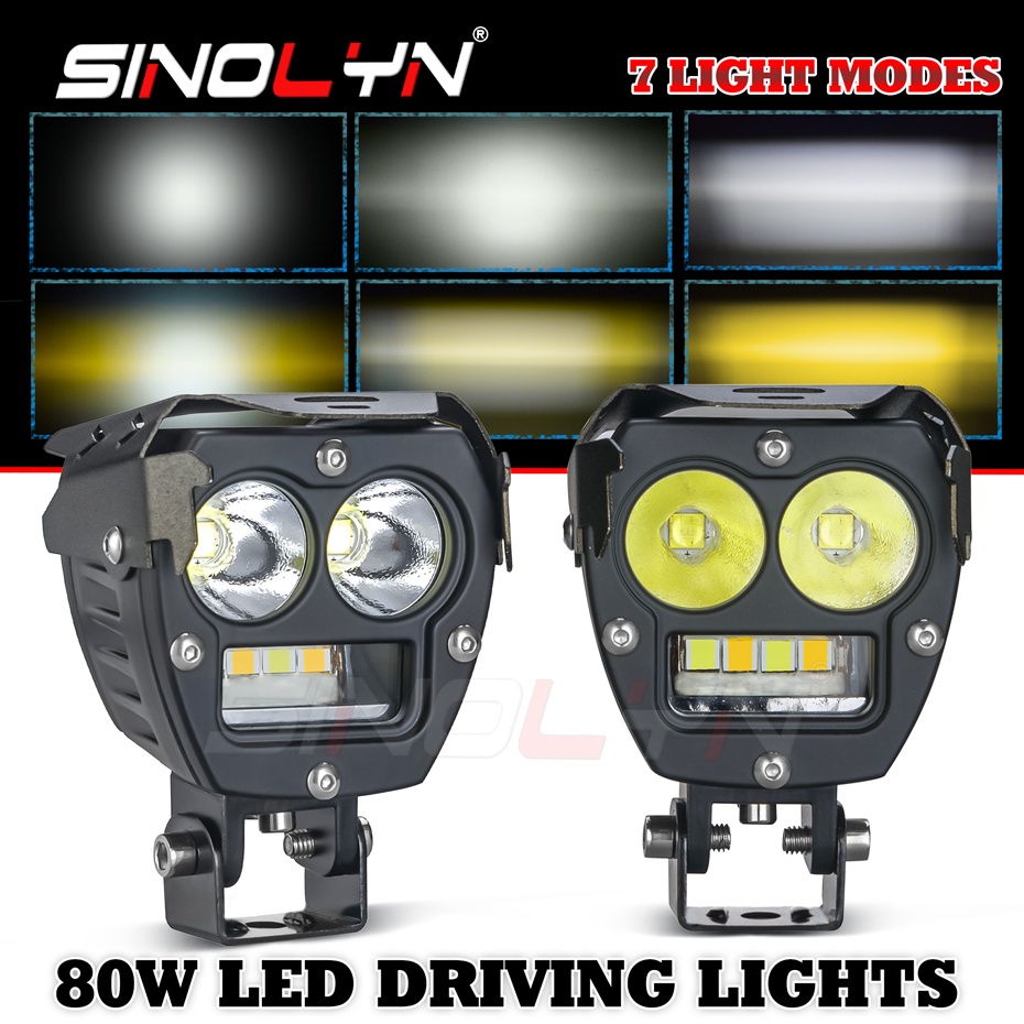 80W Night Ranger Auxiliary Lights Mini Driving Light Work Light Bar Spot Pod 7 Modes White ...