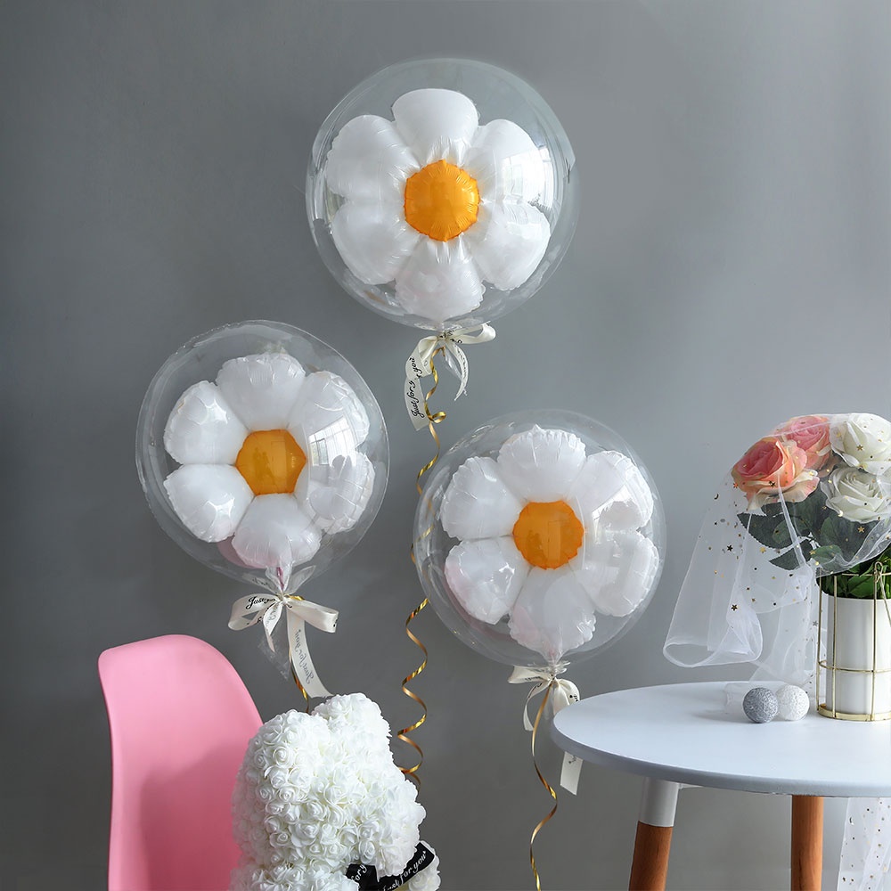 2pcs Daisy Balloons Transparent Bubble Balloons Set Helium Sunflower ...