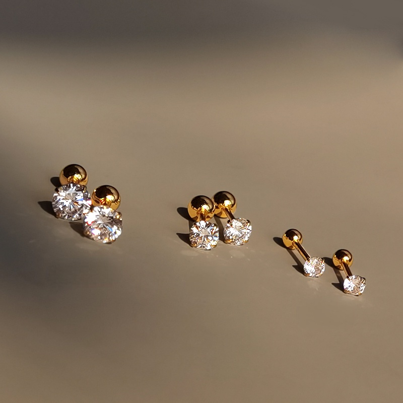 Screw Tightening Buckle Zircon Stud Earrings S925 Spiral Ear Bone Stud ...