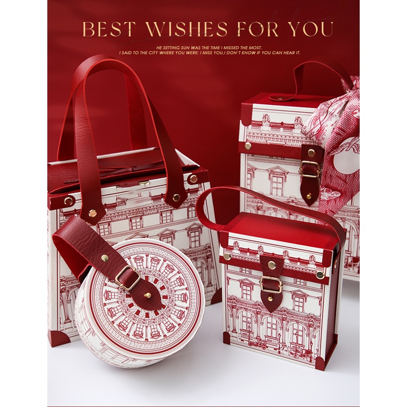 European Architecture Red Creative Portable Wedding Empty Candy Box ...