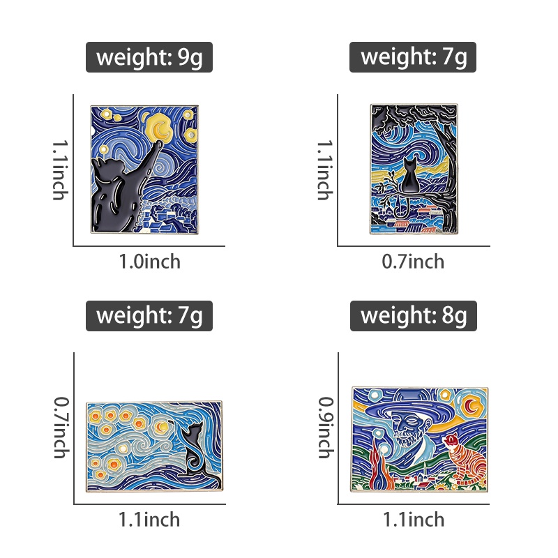 Creative Van Gogh Oil Painting Enamel Brooch Cat Starry Sky Enamel ...