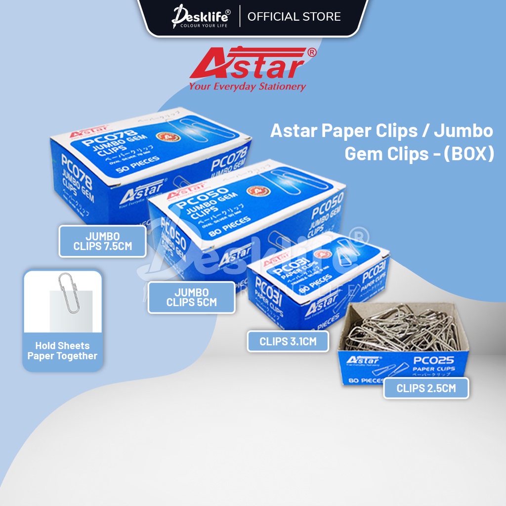 Desklife Astar Paper Clip Jumbo Gem Clips 2.5cm 3.1cm 5cm 7.8cm(BOX ...