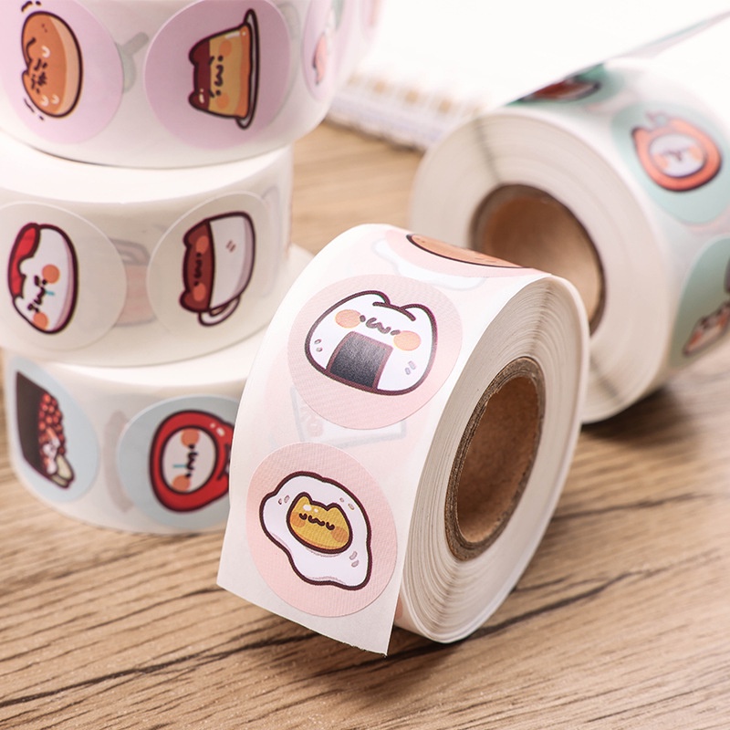 500 PCS/roll Japanese Gourmet Stickers Round Sealing Stickers 5 Cute ...