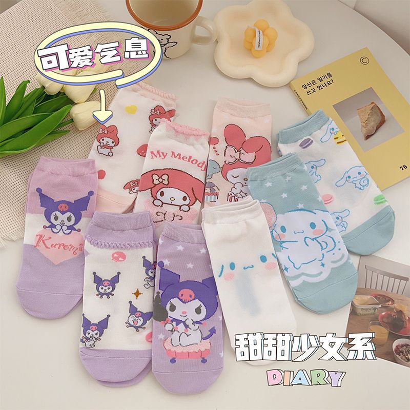 3pcs/set Sanrio Kuromi Cinnamorll My Melody Cute cartoon boat socks ...