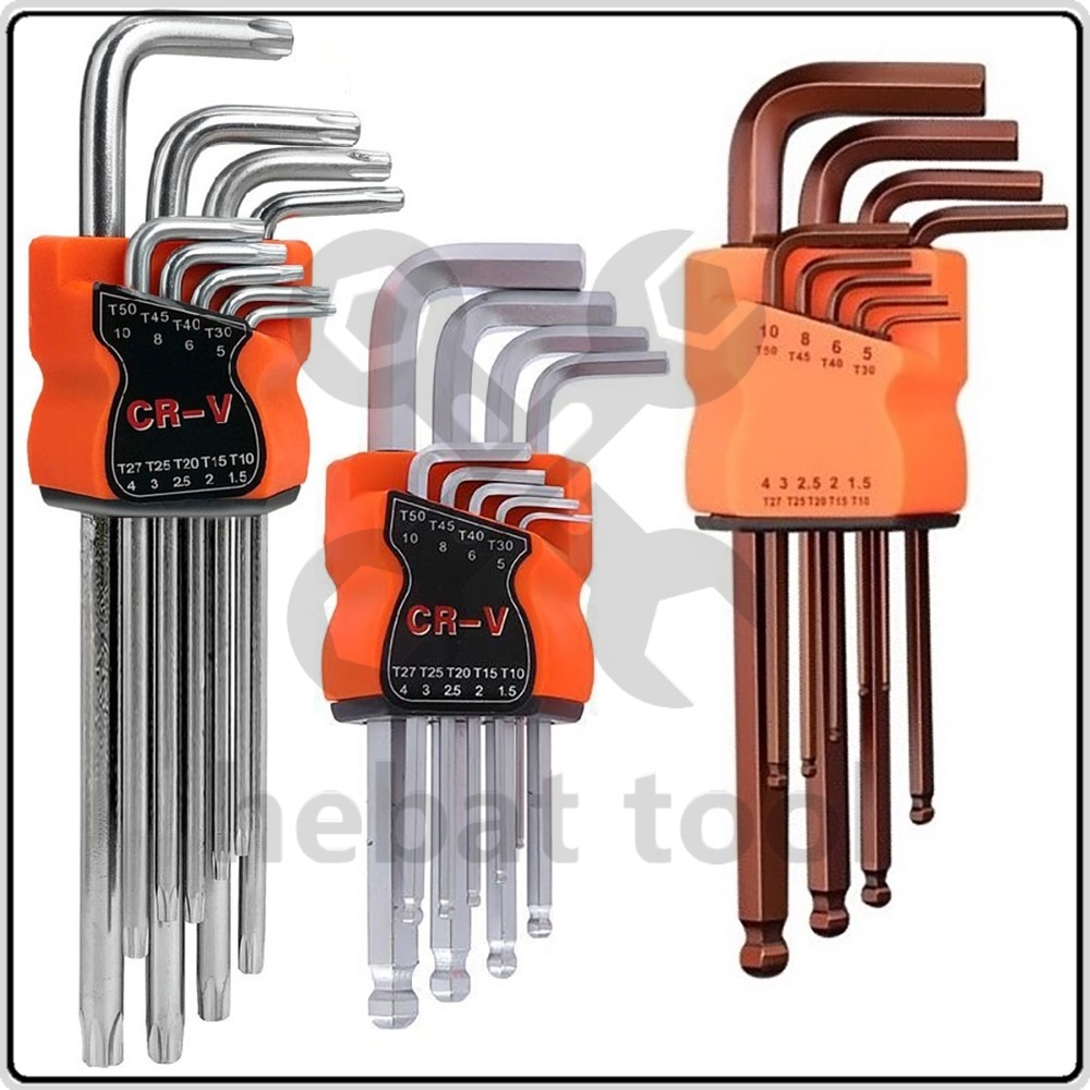 9 pcs Allen Key Wrench Set Ball Point Flat Head Hex Torx Star Extra ...
