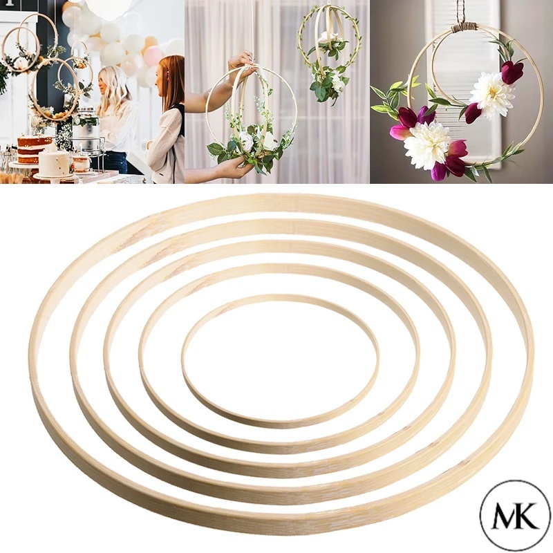 MK 1Pcs Bamboo Ring Wooden Circle Round Catcher Home Decor Diy Hoop For ...