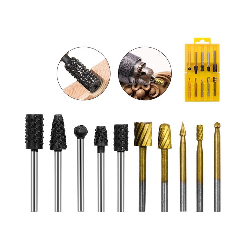 10Pcs Rotary Rasp File Set Box 3mm Burr File Rasp Woodworking Titanium ...