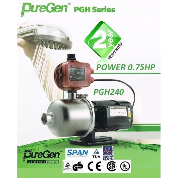 PureGen PGH 0.75Hp / 0.55kW Stainless Steel PC Pressure Booster Pump ...