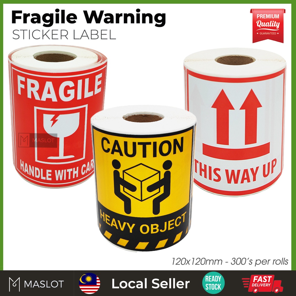 300PCS Fragile This Way Up Heavy Object Sticker Label Warning 120x120mm ...