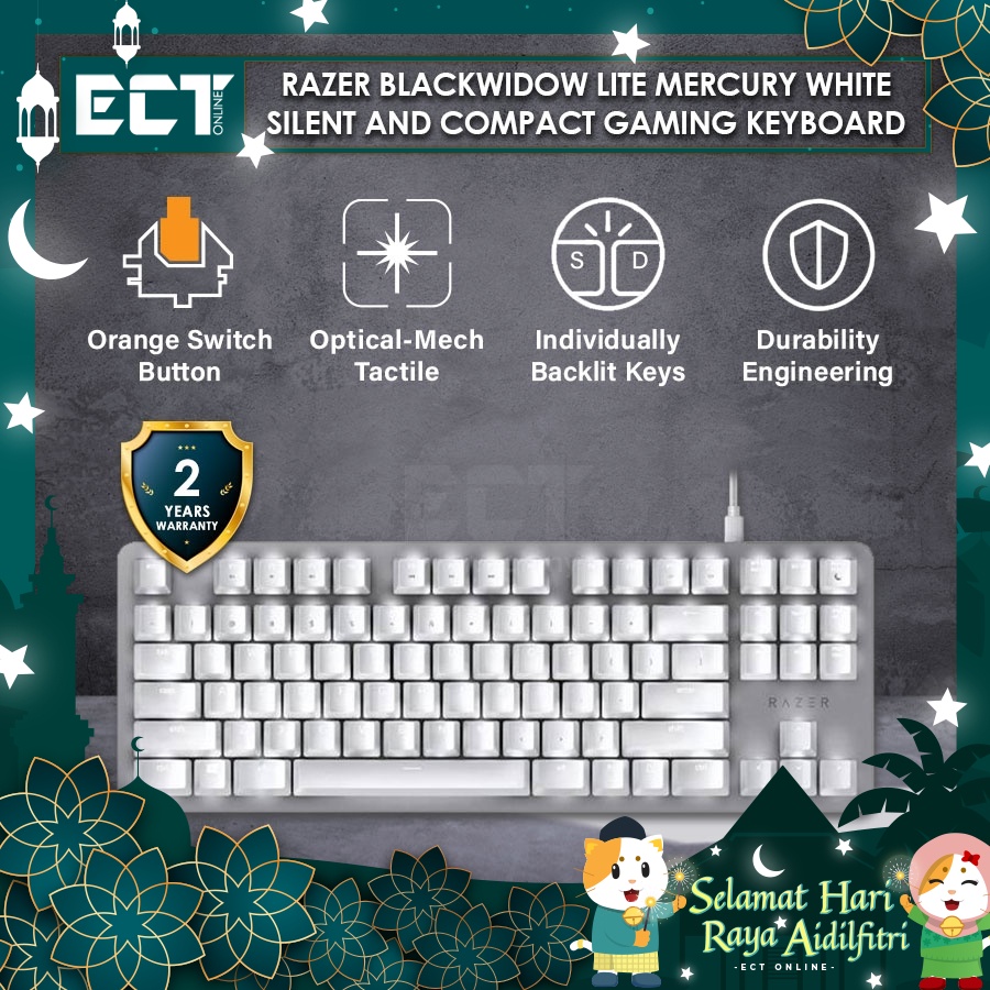 Razer BlackWidow Lite Mercury White Silent and Compact Gaming Keyboard ...