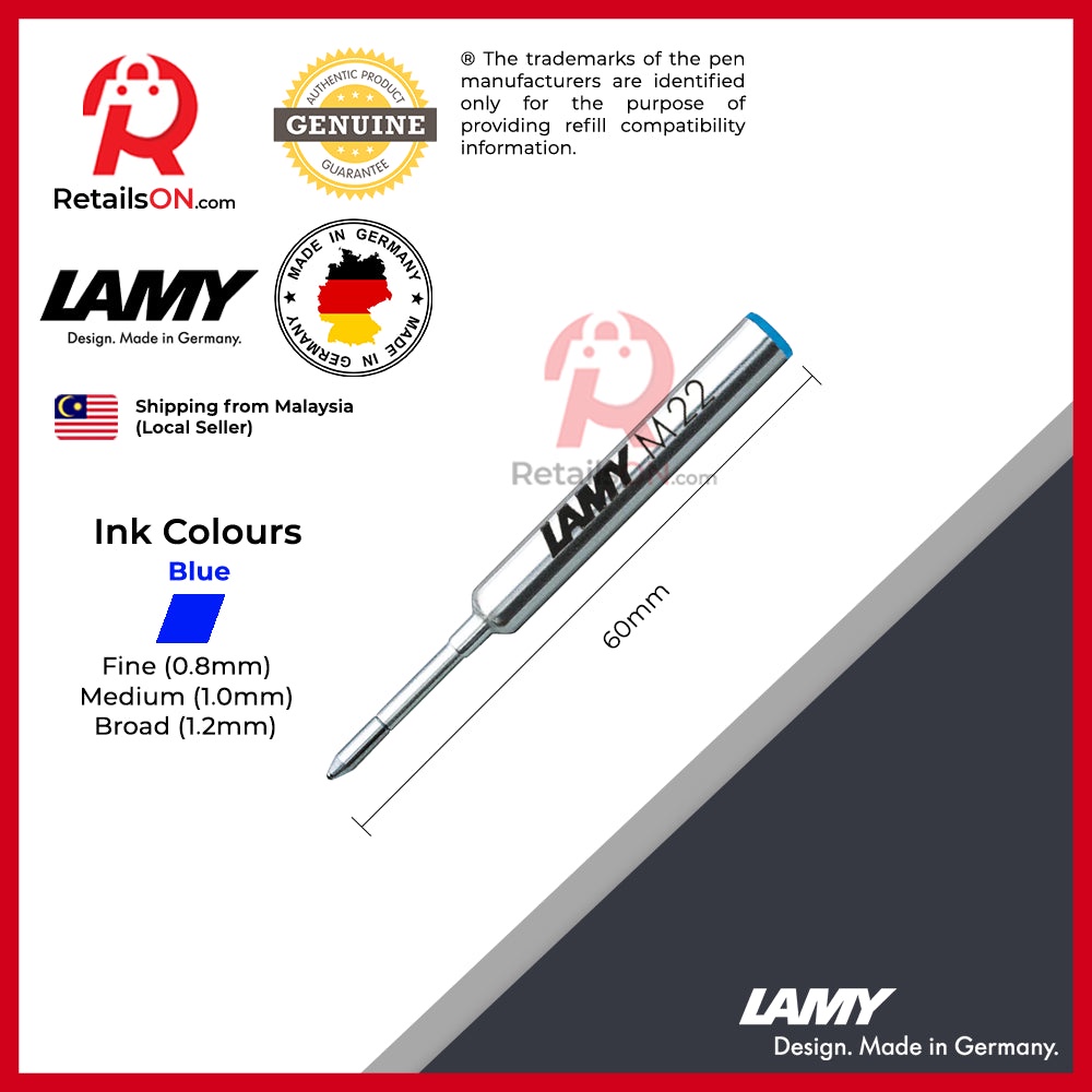 LAMY M22 Compact Ballpoint Pen Refill - Blue / Refill for LAMY Pico ...