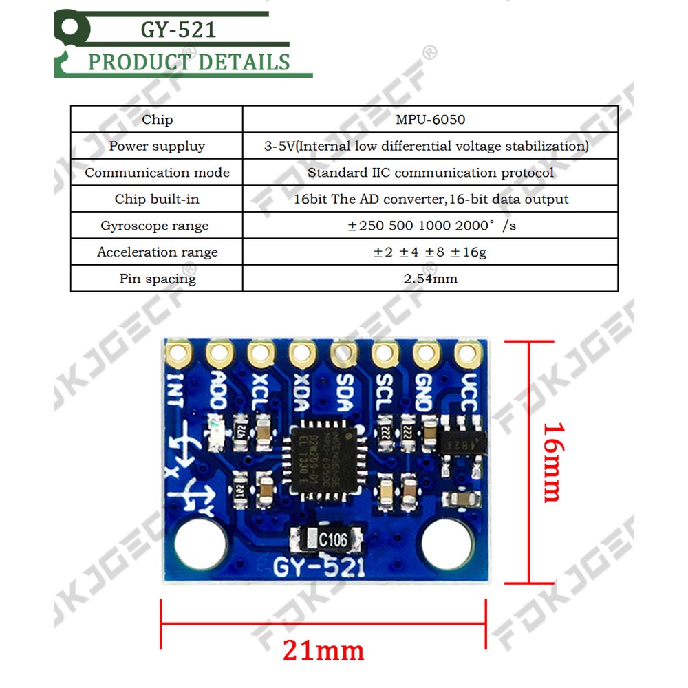 IIC I2C GY-521 MPU-6050 MPU6050 3 Axis Analog Gyroscope Sensors + 3 ...