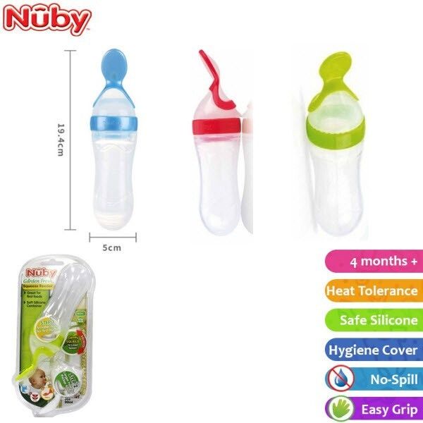 NUBY "Garden Fresh" Silicone Squeeze Feeder with 2 Spoons + Cover (4m+) | Shopee Malaysia