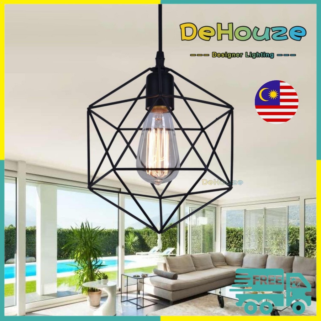 DeHouze Single Ball Black Pendant light Polygon Metal Cage Hanging lamp ...