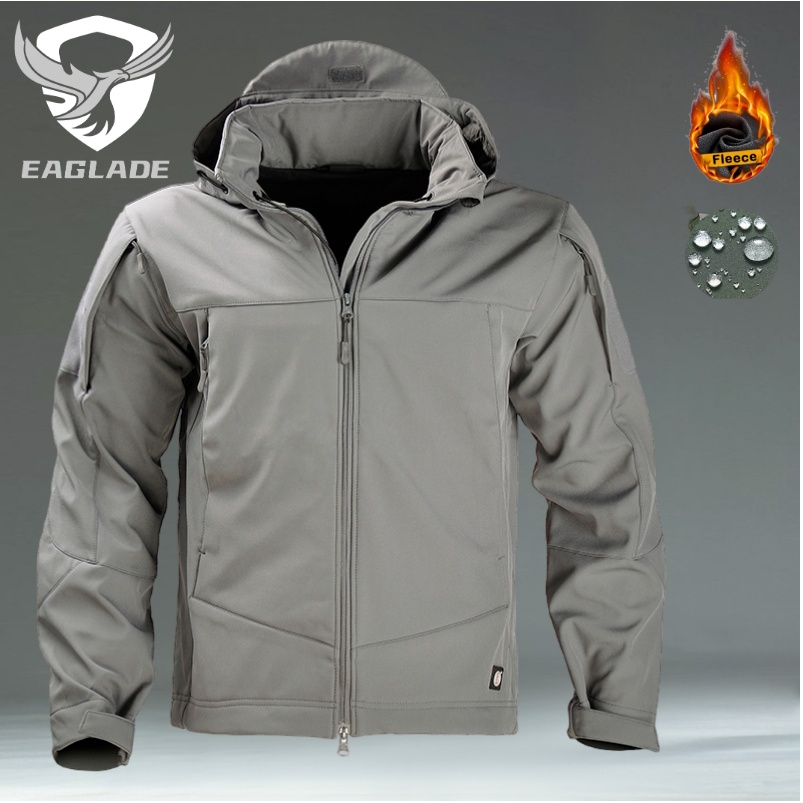 Eaglade Tactical Jacket Men In Grey Green Fleece Soft Shell Waterproof ...