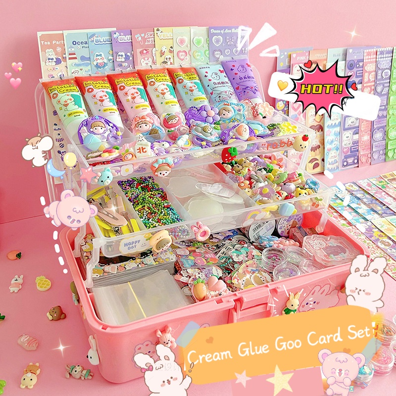 DIY Cream Glue Goo Card Set Three-layer Storage Box Hand Account ...