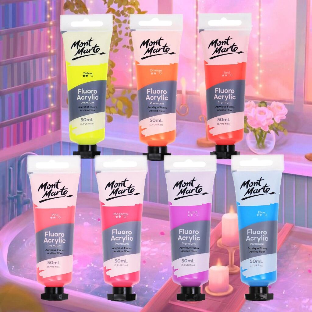 🇲🇾 Mont Marte Fluoro Acrylic Paint Premium 50ml Fluorescent Neon Glow ...