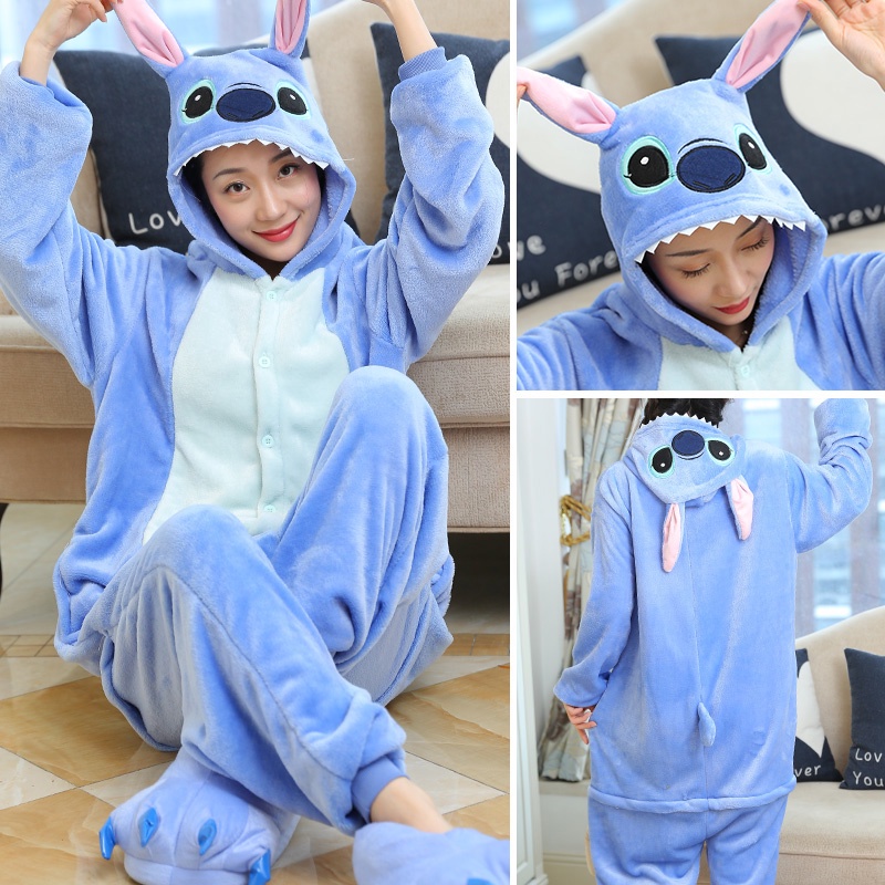 Unisex Kigurumi Unicorn Stitch Panda Pikachu Totoro Tiger Cartoon Flannel Pajamas Women Men ...