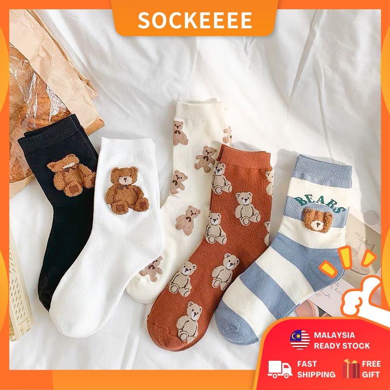 [Ready Stock] Sockeeee 1 Pair Cute Bear Series Sock Crew Socks Women ...