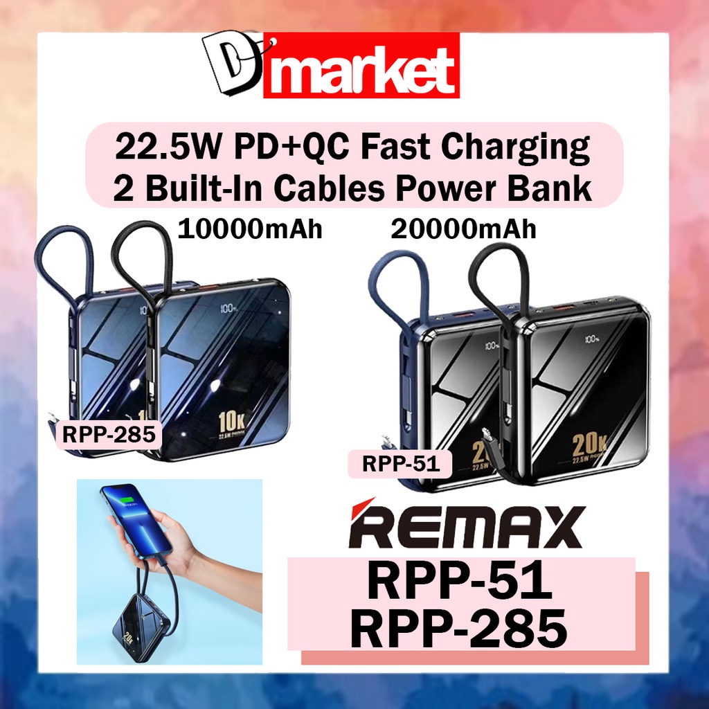 Remax RPP-51 20000mAh Power Bank 22.5W Built In Cable Powerbank Remax ...