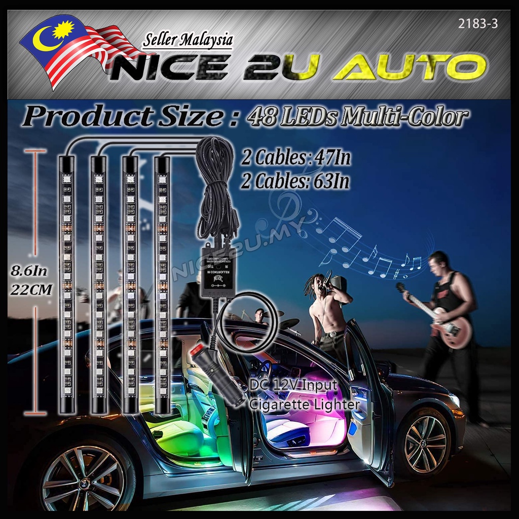 4PCS RGB LED Strips Car Interior Atmosphere Decorative Foot Lamp Door ...