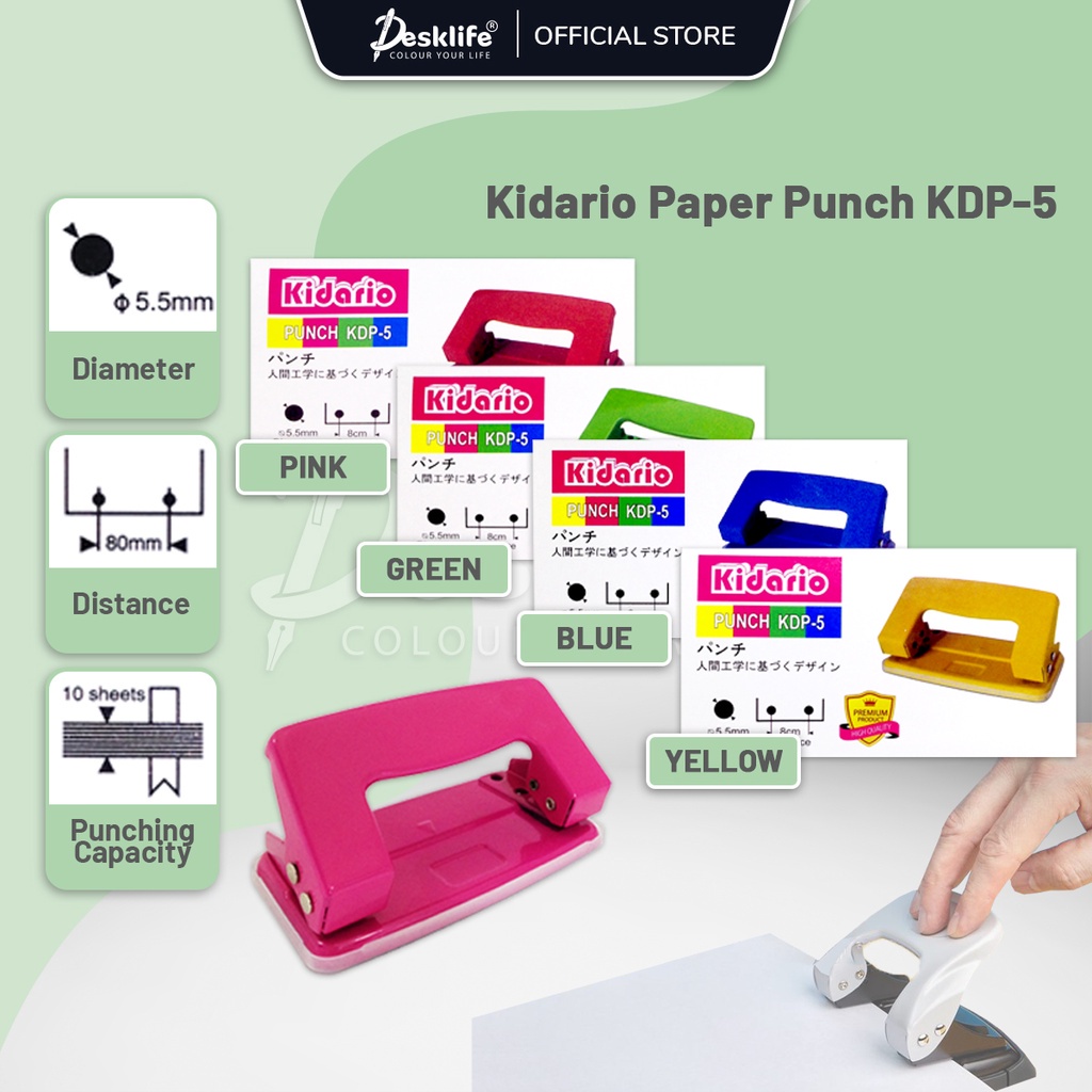 Desklife Kidario 2 Hole Puncher Penebuk Lubang (KDP-5) -(PCS) Office ...