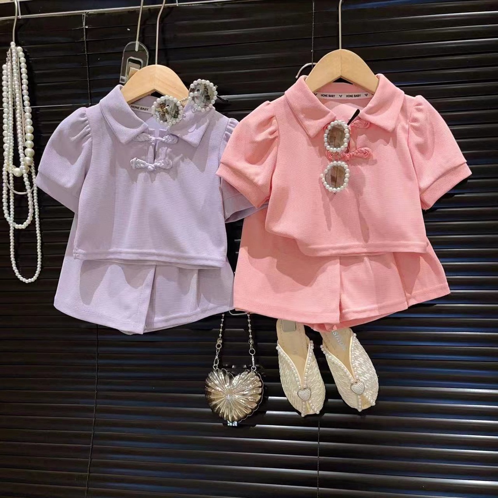 Girls Pure Cotton Summer Suit Chinese Style Preppy Style POLO Shirt ...