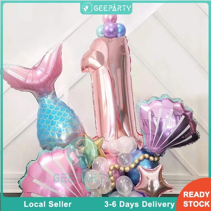 GeeParty 33Pcs/set Mermaid Theme Number Balloons Mermaid Foil Balloon ...