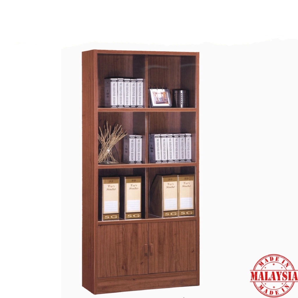 SUZO 2 Door Glass Cabinet Book Rack Bookshelf Bookcase File Cabinet ...