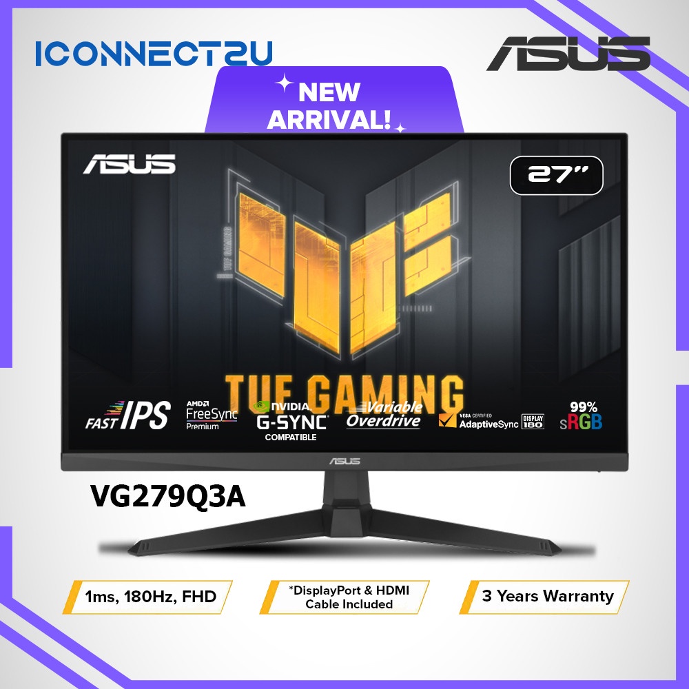 Asus 27" VG279Q3A TUF Gaming Fast IPS FHD 180Hz 1ms FreeSync Premium Gsync Gaming Monitor ...
