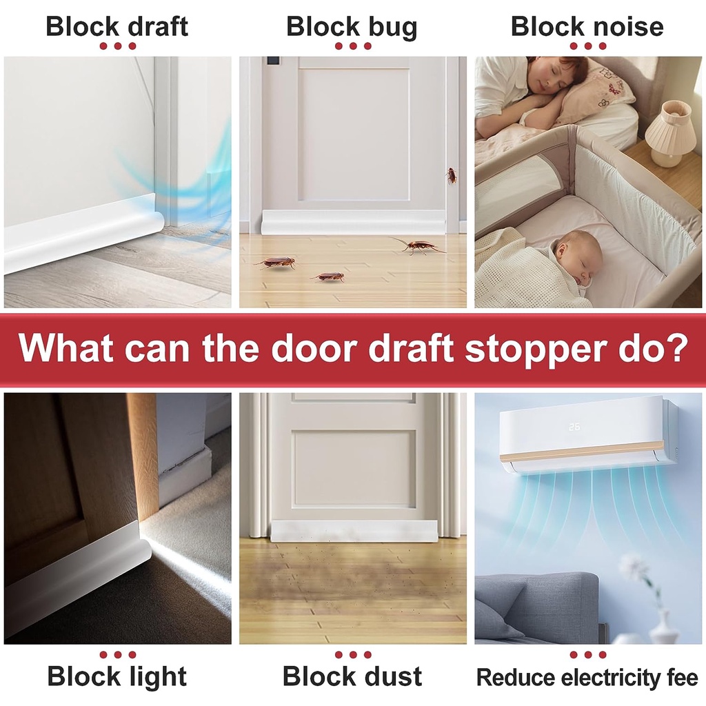 Adjustable Under Door Stop Draft Stopper Soundproof Bottom Seal Self ...