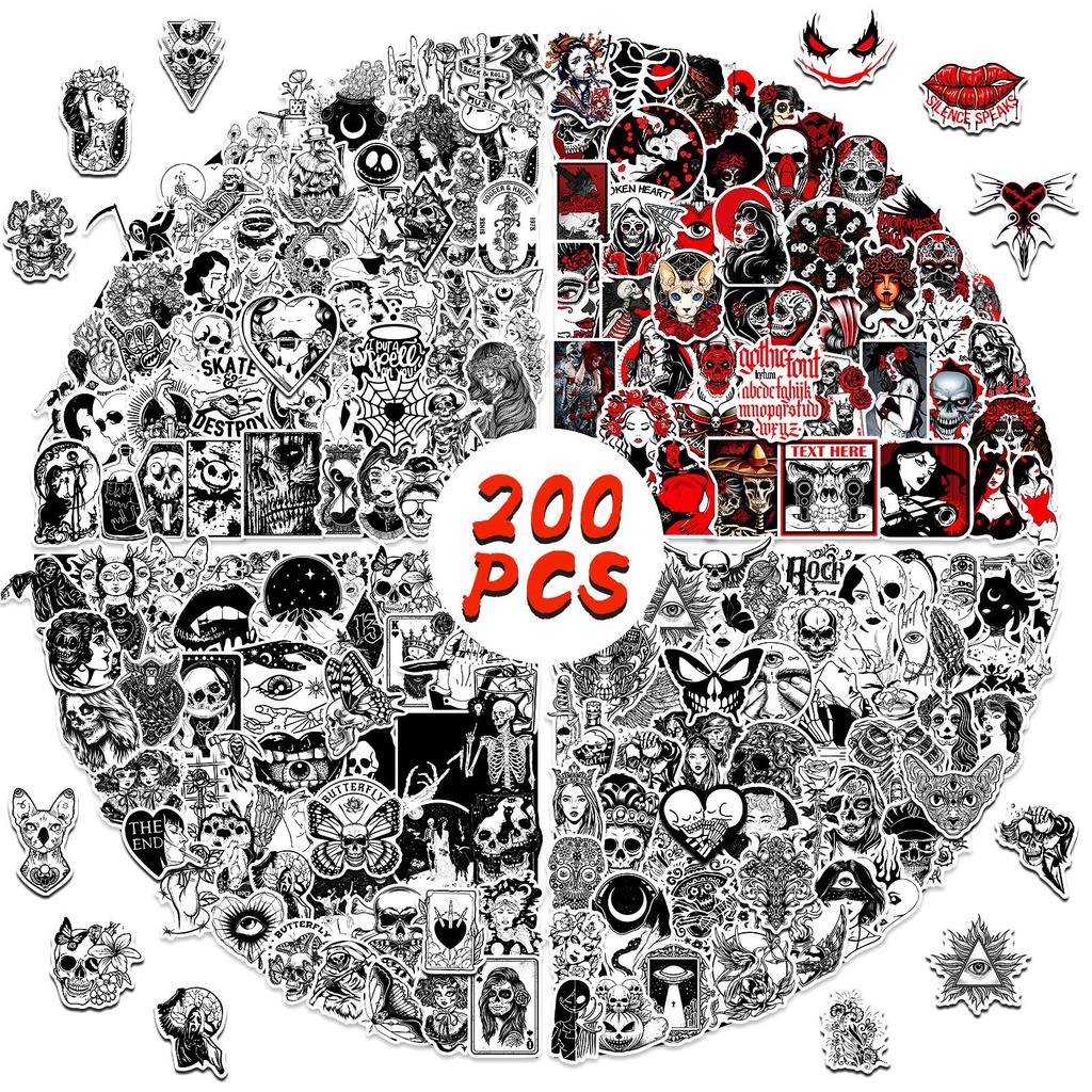 200/100/50PCS Red and Black Gothic Horrific Style Waterproof Graffiti ...