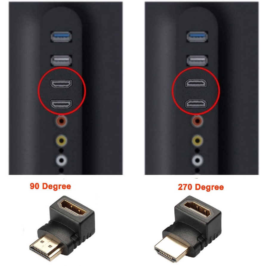 HDMI L Shaped 90 / 270 Degree Connector Cable Male to Female Adapter ...