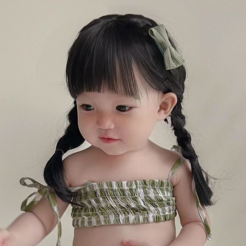 Children's wig air bangs ponytail girl's wig Fried Dough Twists long ...