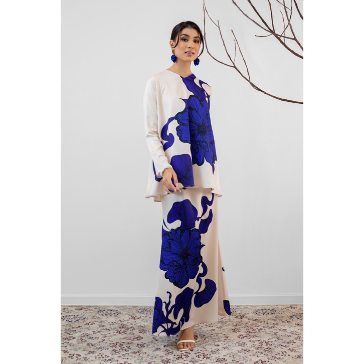 Kurung June Navy Blue Baju Kurung Floral Labuh JN01 Habra Raya 2023 ...