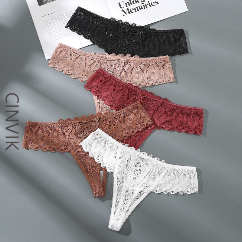 Cinvik Sexy Thong Lace Panties Ladies V Shaped Seamless Temptation Low