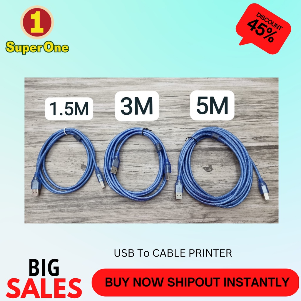 Printer USB Cable 1.5m 3m 5m meter usb a to b for printer connect pc ...