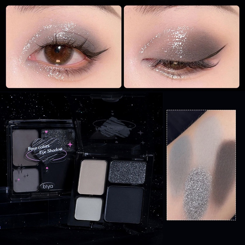 4 Colors Punk Smokey Matte Glitter Eyeshadow Palette Shimmer Eye Shadow ...