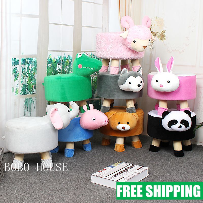Children Small Stool Animal Cartoon Low Solid Wood Shoe Changing Bench ...