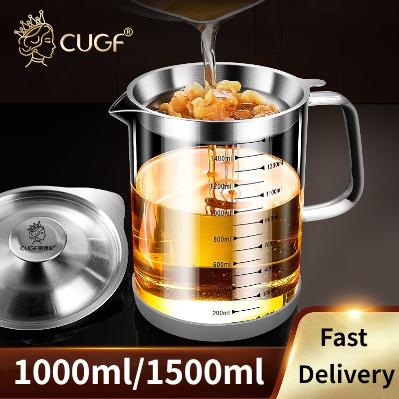 1500ml Transparent Glass Oil Filter Pot Kitchen Oil Separator Oil ...