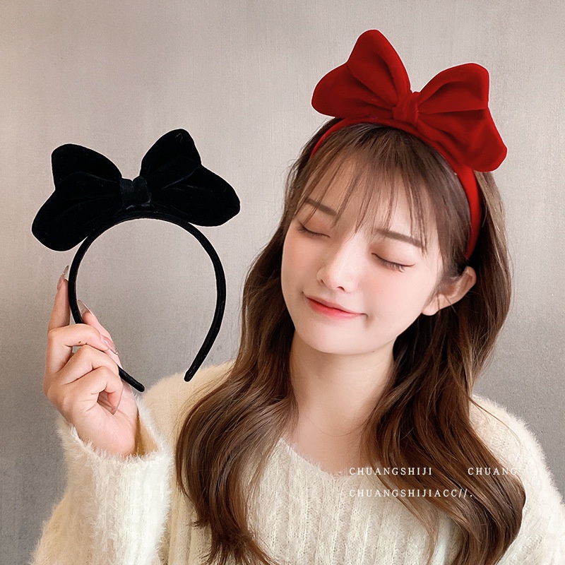 Red Velvet Bow Headband Female Influencer Live Props Vintage Cute Plush ...