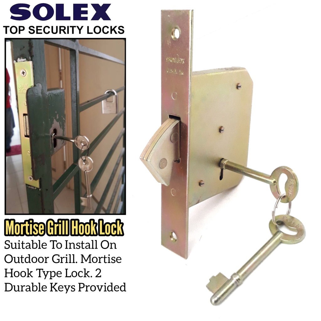SOLEX MORTISE STEEL HOOK LOCK FOR STEEL GRILL DOOR MORTISE LOCK ...