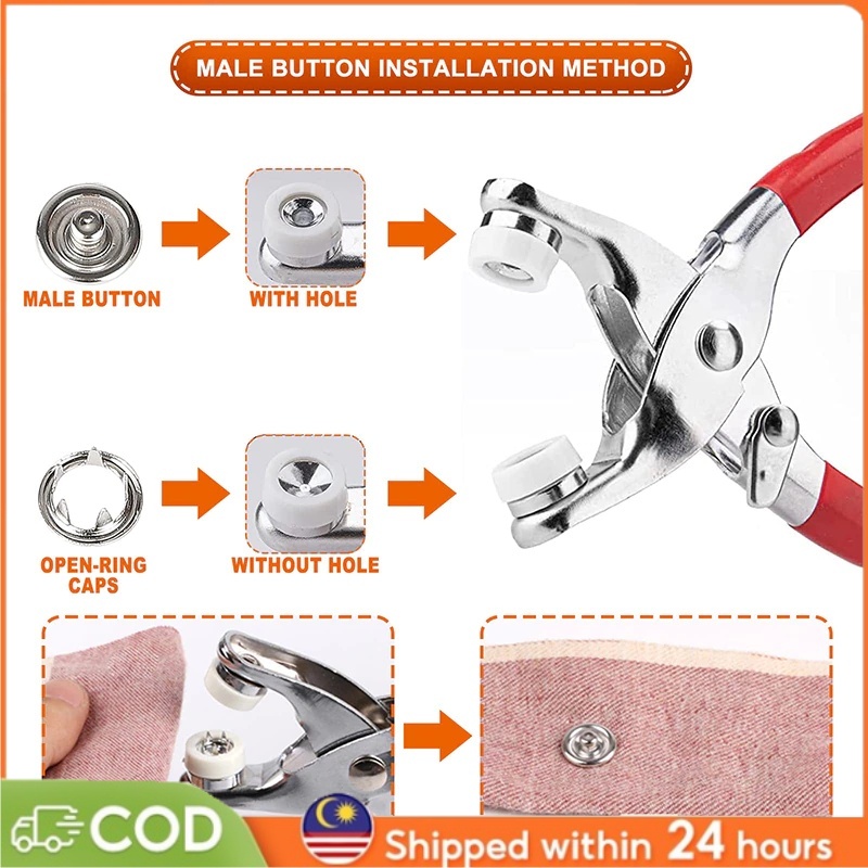 Metal Sewing Prong Rings Buttons Press Studs Pliers Snap Craft ...