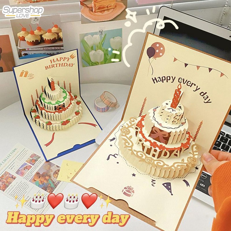Creative Card 3D Birthday Card Cake Greeting Card with Light Happy ...